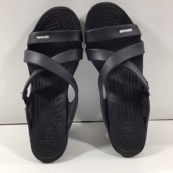 CROCS | Shoes | Crocs Heel Strappy Slip On Black Clog Crocs Size W9 ...